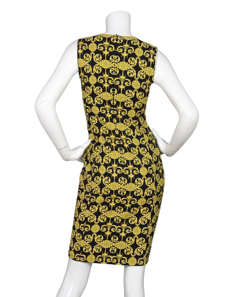 Versace Black and Gold Sleeveless Baroque Printed Dress Sz 6 For Sale ...