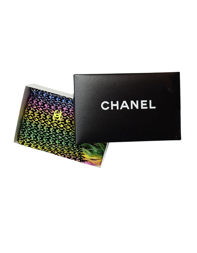 Chanel Multi-Color Knit Scarf w. CC and Fringe Trim For Sale at 1stDibs ...