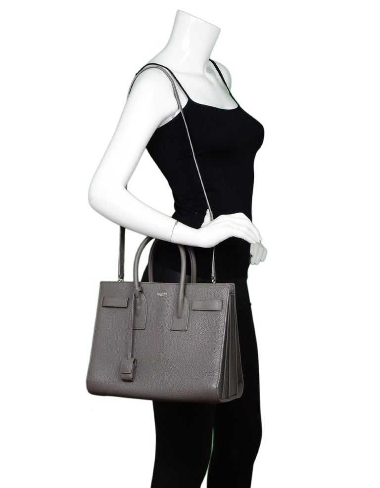 YSL Yves Saint Laurent Grey Pebbled Leather Small Sac De Jour Tote Bag ...
