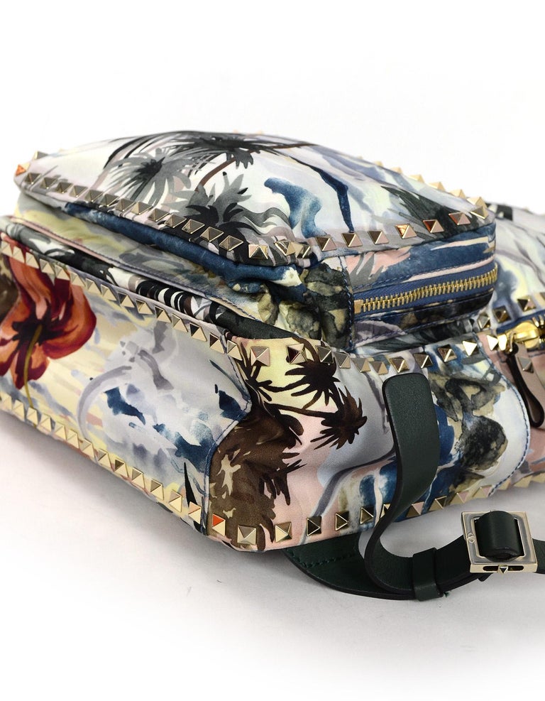 Valentino Green Nylon Hawaiian Couture Medium Rockstud Backpack Bag W ...