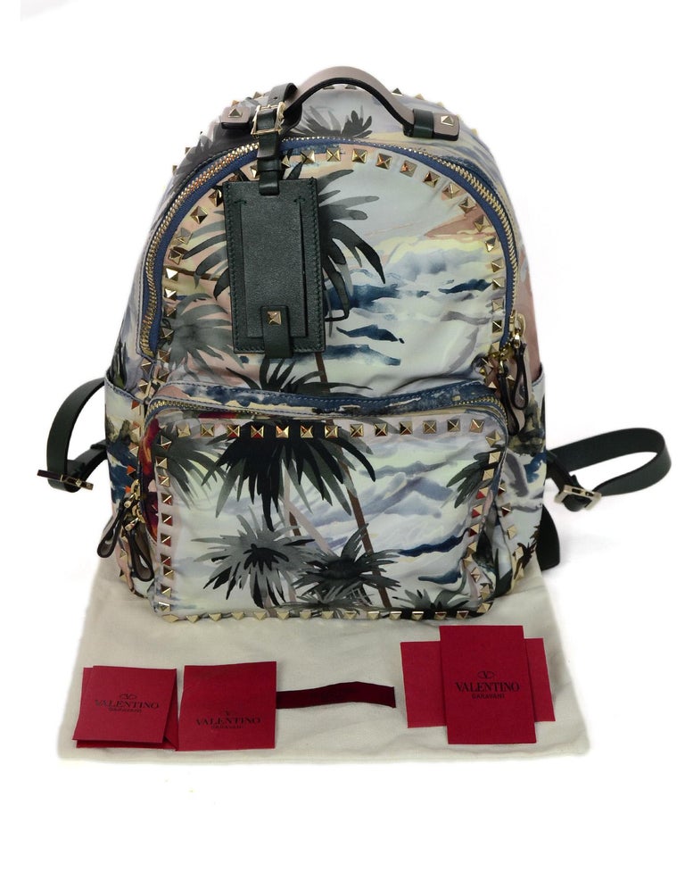 Valentino Green Nylon Hawaiian Couture Medium Rockstud Backpack Bag W ...