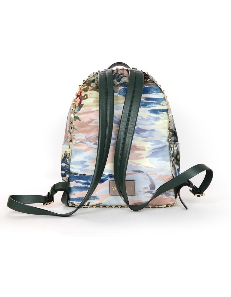 Valentino Green Nylon Hawaiian Couture Medium Rockstud Backpack Bag W ...