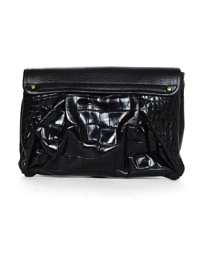 Marc Jacobs Black Leather/Crocodile Quardi Clutch Bag w/ Stone Detail ...
