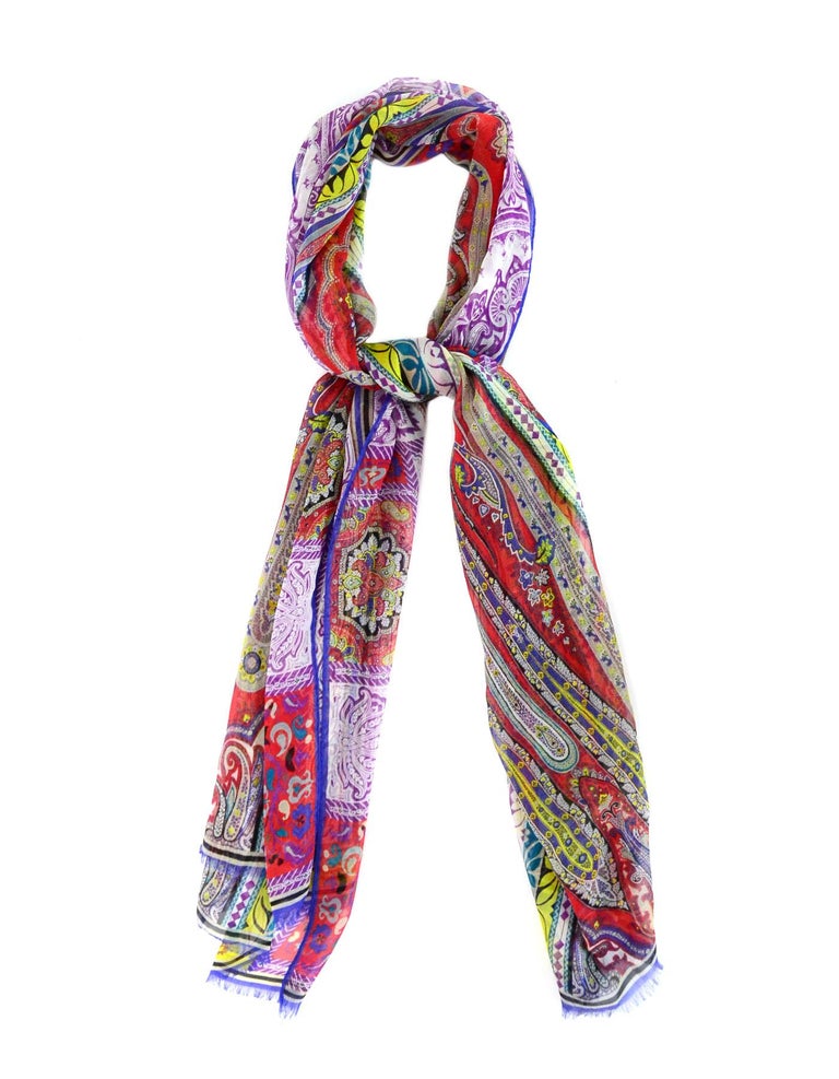 Etro Multi-Color Sheer Silk Paisley Print Scarf at 1stdibs
