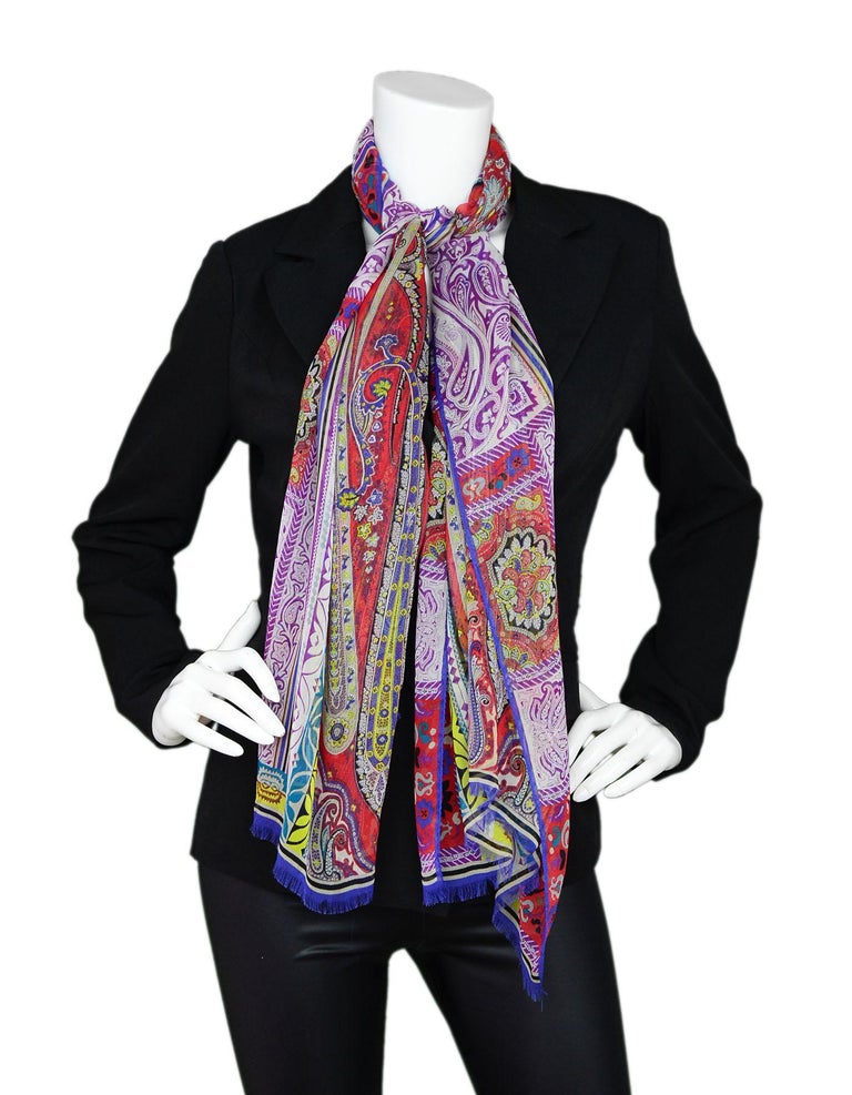 Etro Multi-Color Sheer Silk Paisley Print Scarf For Sale at 1stDibs
