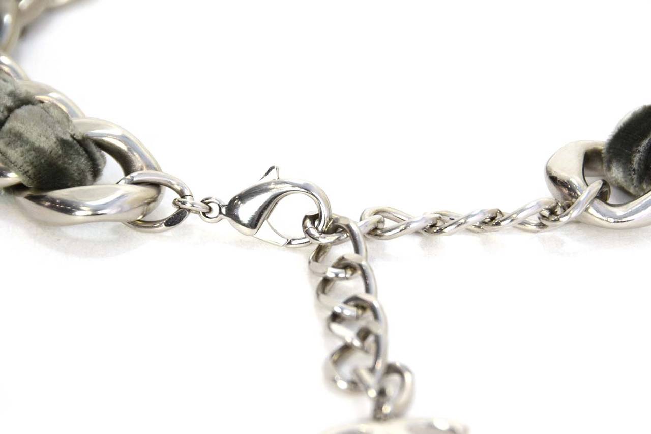CHANEL Grey Velvet Woven Silver Oversized Chain Link Necklace For Sale ...
