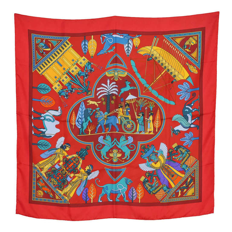 HERMES PERSEPOLIS Print W/Red Border Scarf at 1stDibs | hermes ...