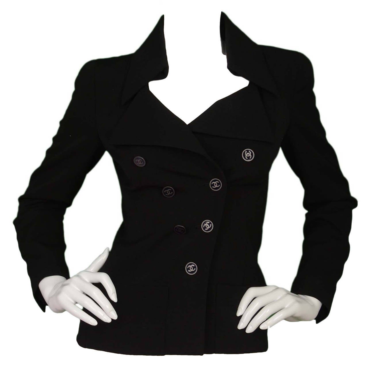 CHANEL Black Double Breasted Blazer sz 34 at 1stDibs