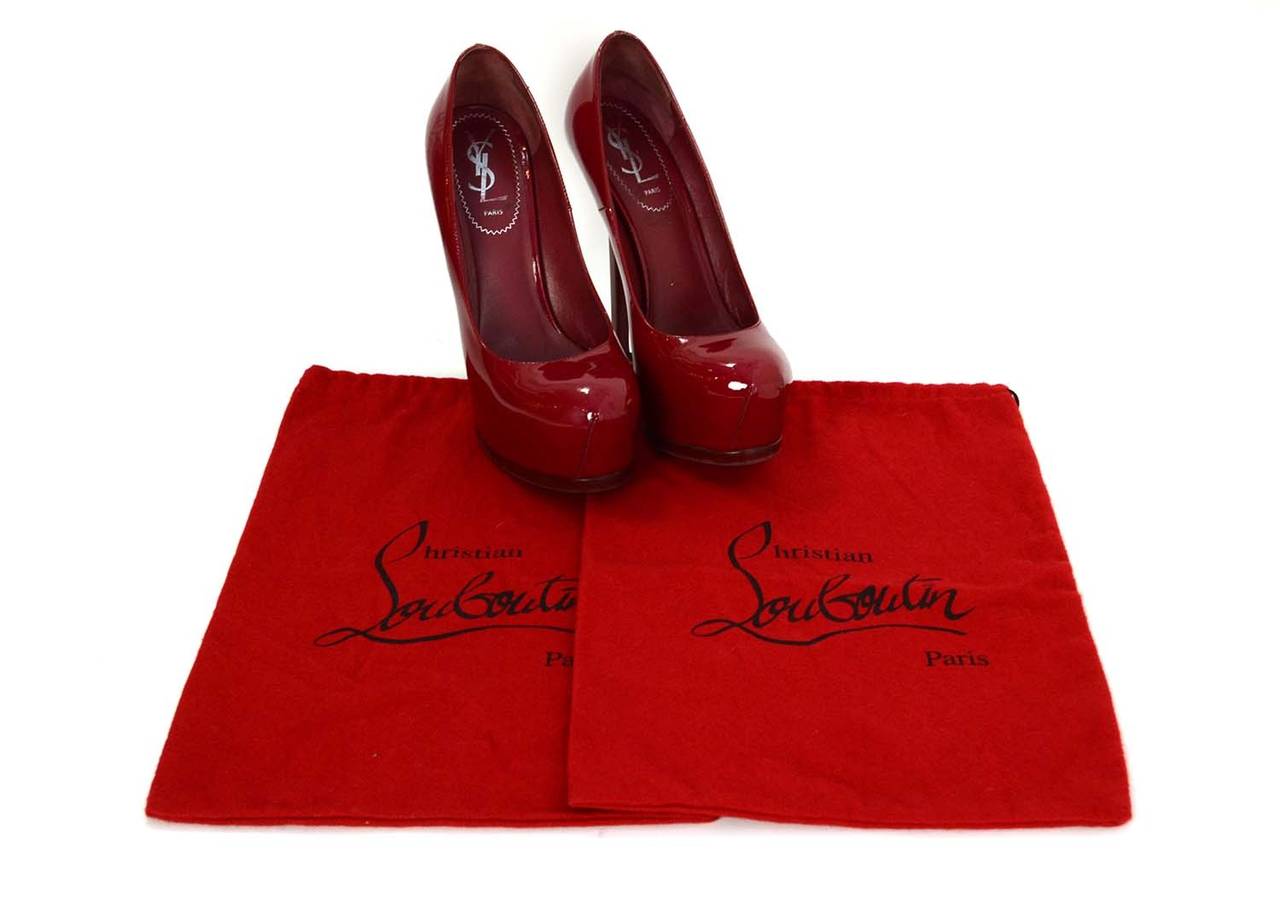 YVES SAINT LAURENT YSL Red Patent Tribtoo Pumps sz 37.5 For Sale at ...