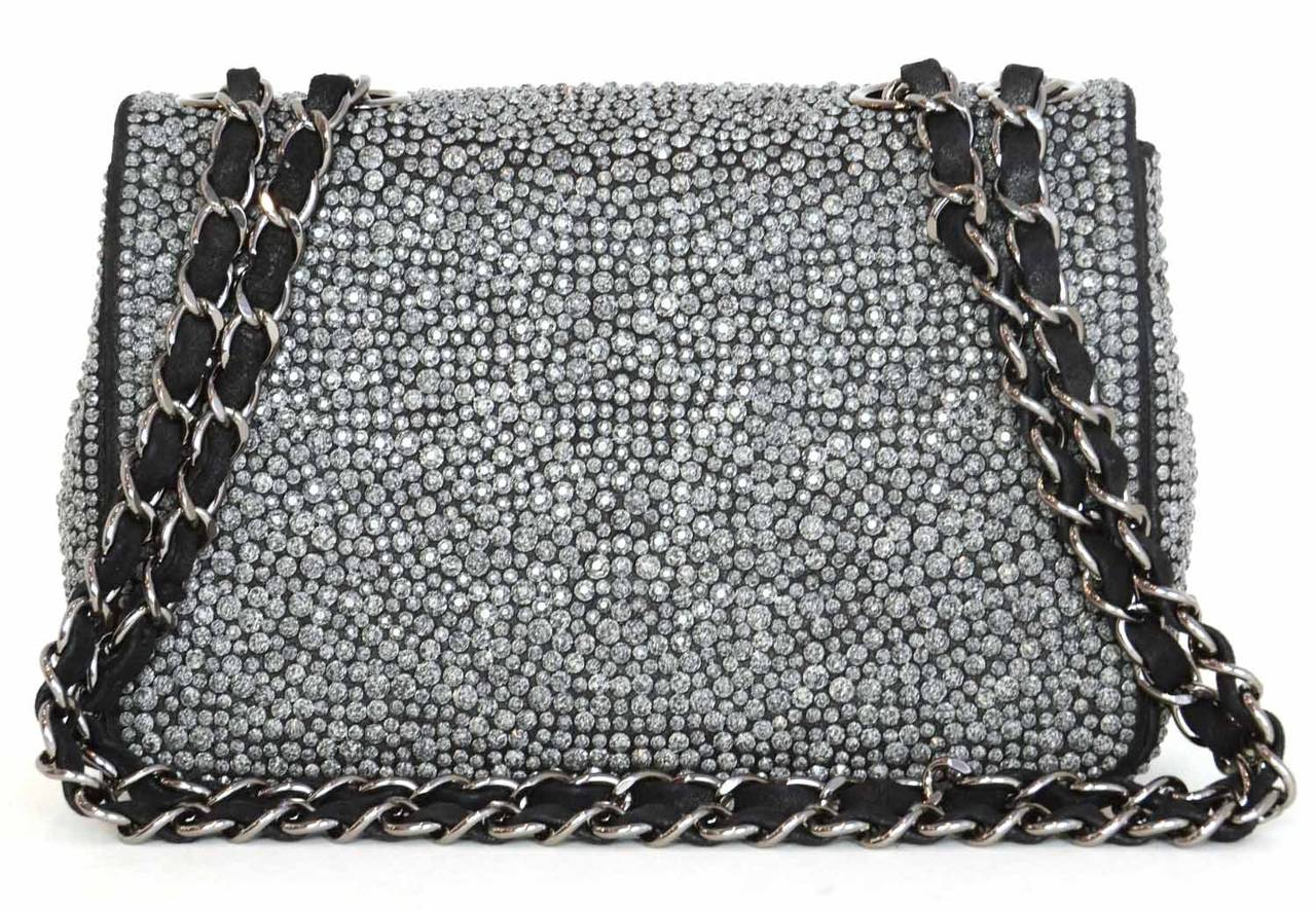 CHANEL 2014 Dark Grey Crystal Mini Classic Flap Evening Bag For Sale at ...