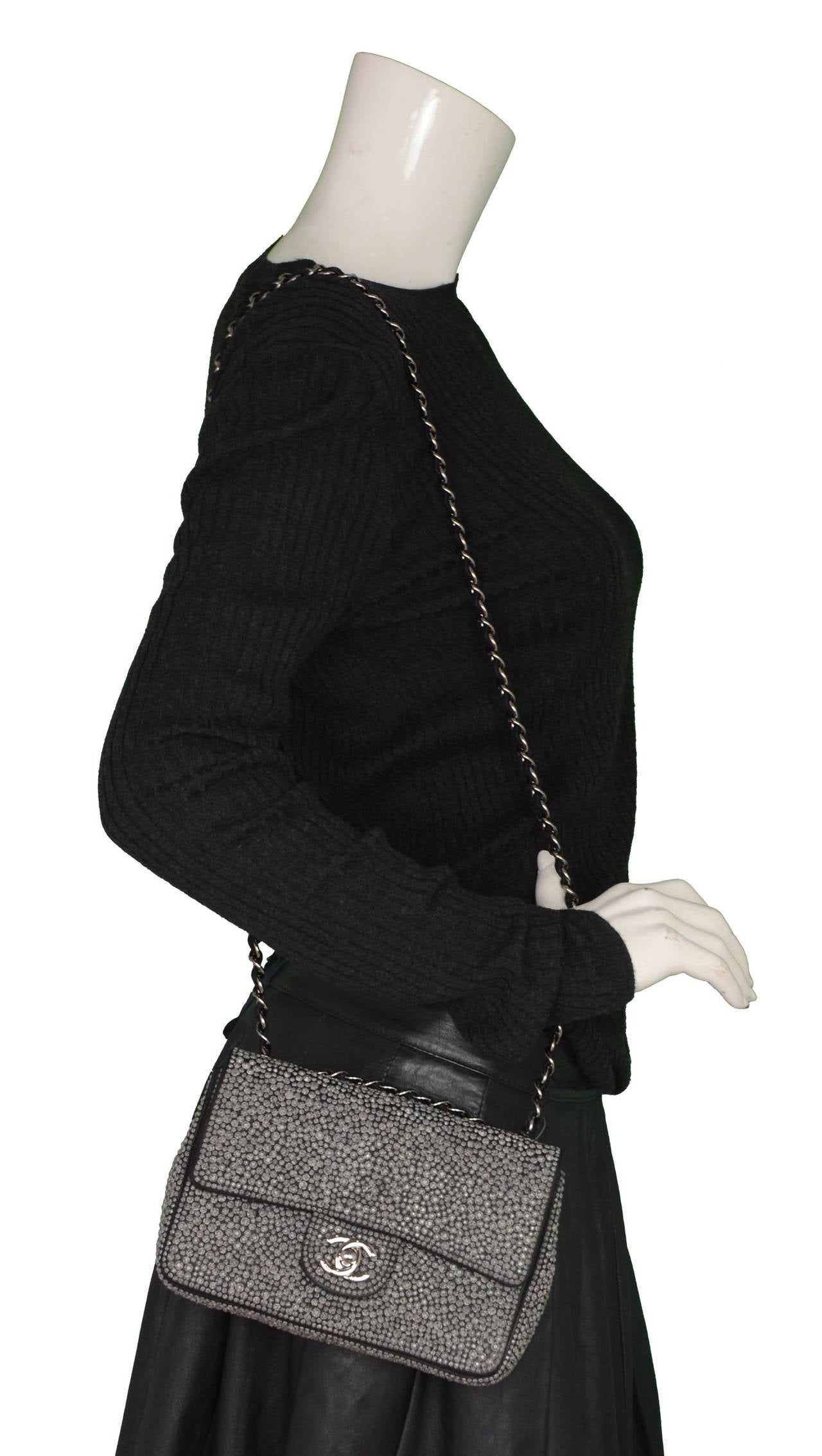 CHANEL 2014 Dark Grey Crystal Mini Classic Flap Evening Bag For Sale at ...