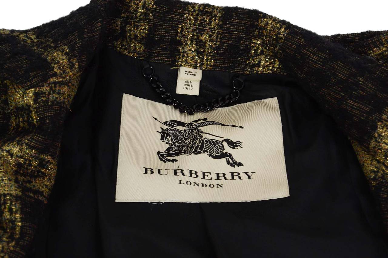 BURBERRY Gold and Black Plaid Double Breasted Coat sz 6 For Sale at 1stDibs