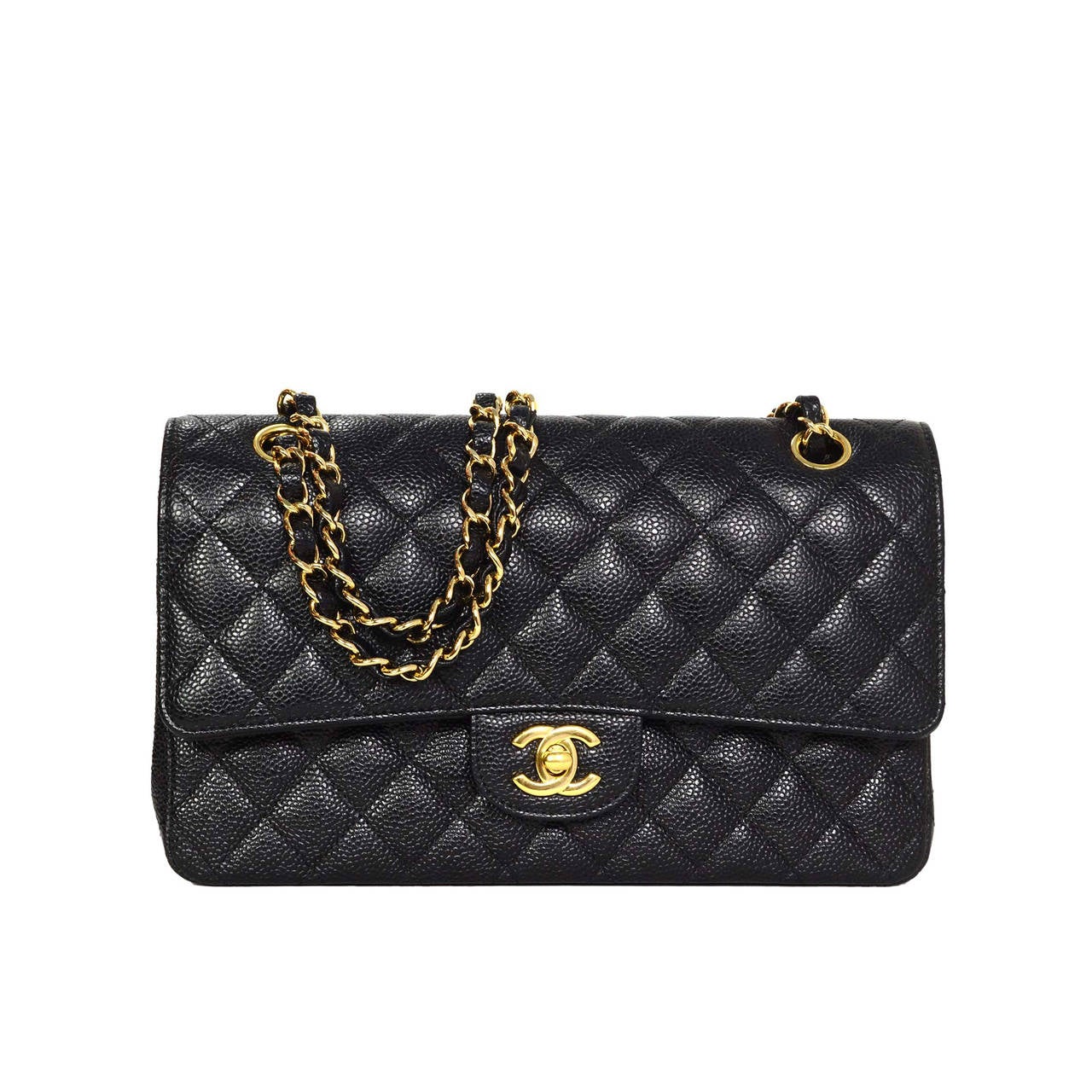 CHANEL Black Quilted Caviar Medium Classic Double Flap Bag GHW at 1stDibs
