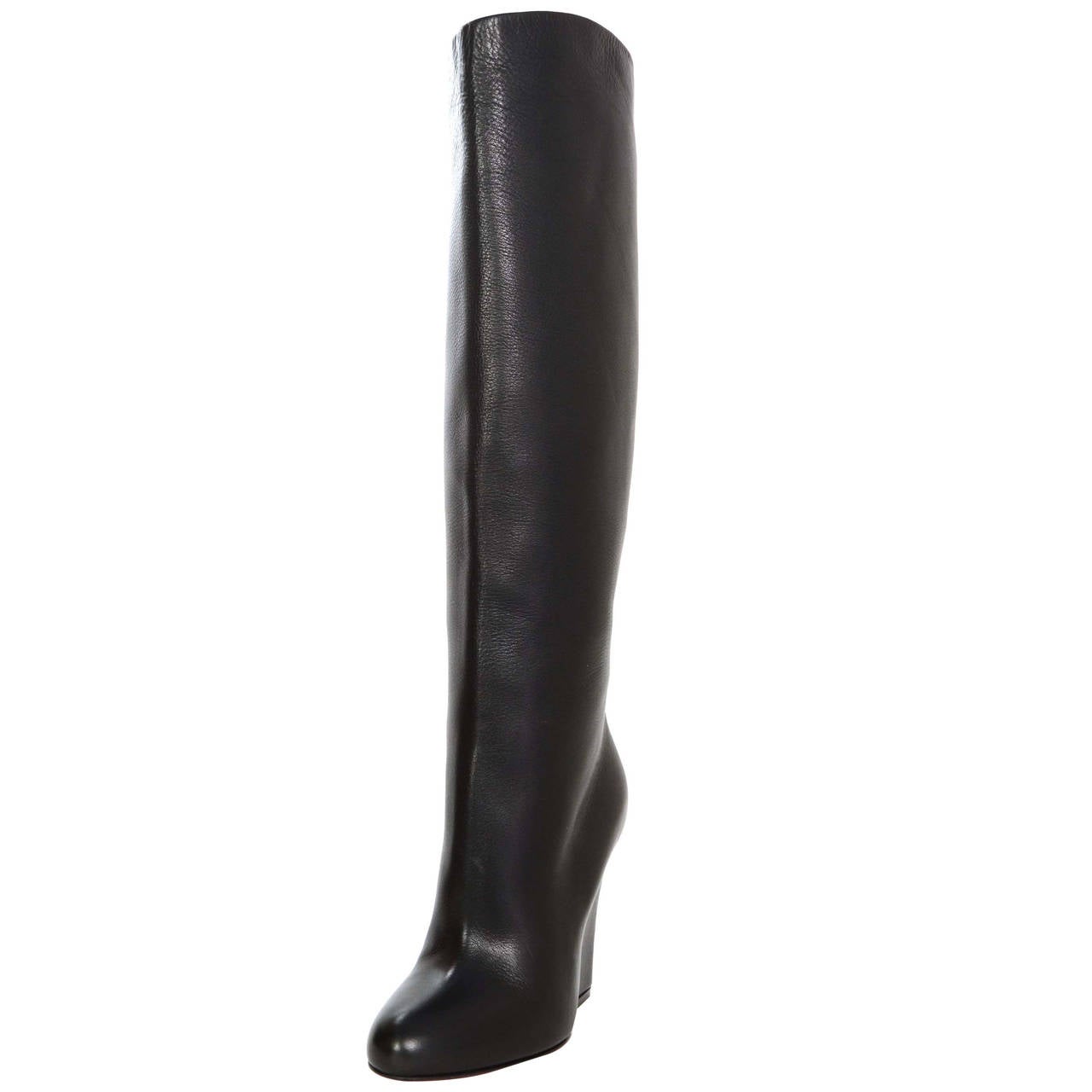 CHRISTIAN LOUBOUTIN Black Leather Zepita 85 Knee-High Wedge Boots sz 37 ...