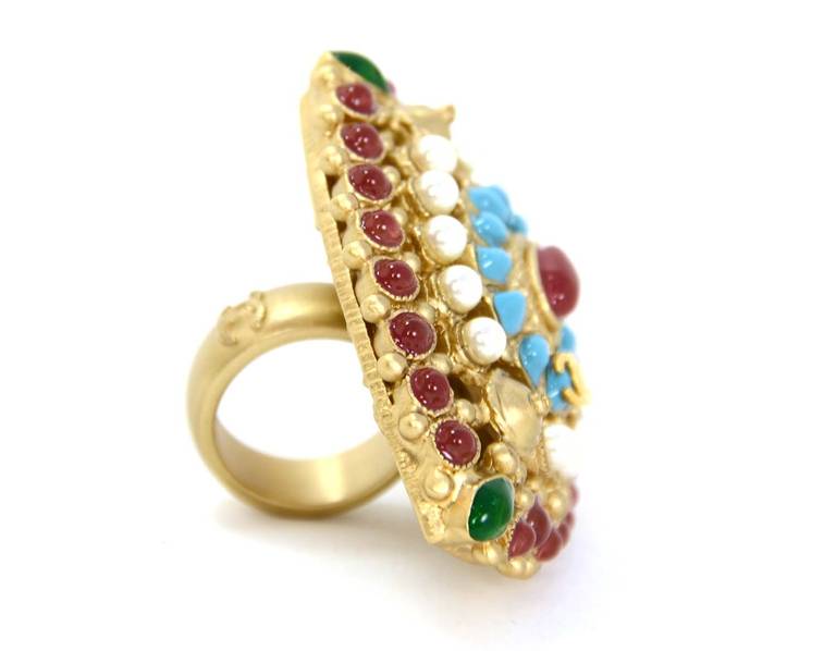 Chanel 2011 Pearl and Enamel Stone XL Cocktail Ring sz 6.5 at 1stDibs