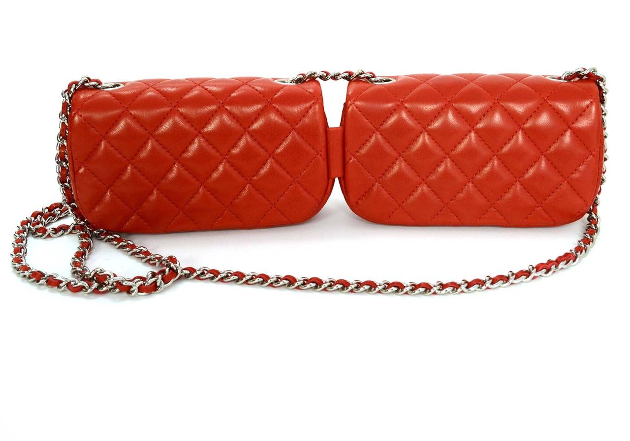 CHANEL Red Quilted Lambskin Double Mini Crossbody Flap Bag SHW at ...