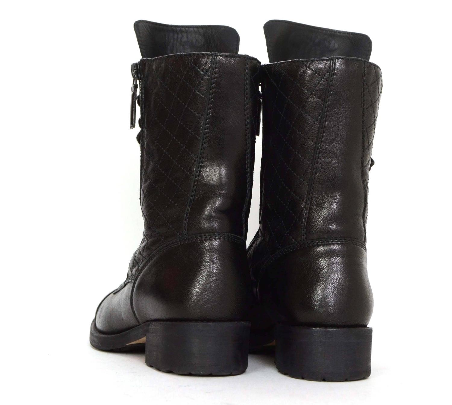 Chanel Black Leather Lace Up Combat Boots sz 39 at 1stdibs Chanel Black Leather Lace Up Combat Boots sz 39 at 1stdibs