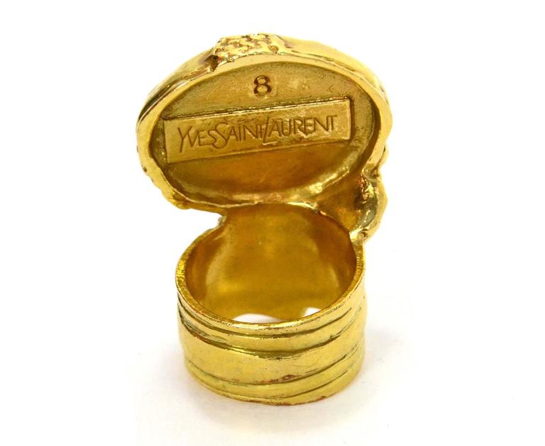 YSL Yves Saint Laurent Goldtone Green Stone Arty Ring sz 8 For Sale at ...