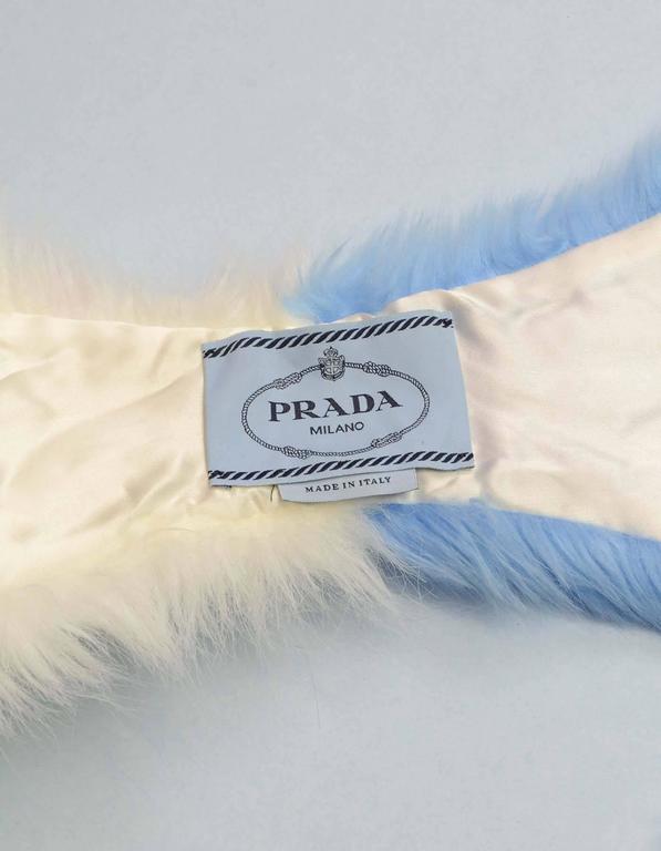 Prada Blue and White Faux Fur Stole For Sale at 1stDibs
