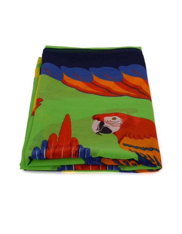 Hermes Pareo Green and Blue Parrot Print Cotton Scarf at 1stDibs ...