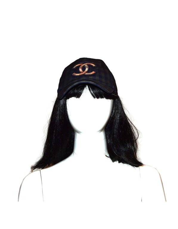 Chanel 2015 Navy/ Green Gingham CC Baseball Cap sz M at 1stDibs ...