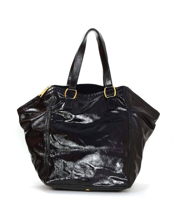 YSL Yves Saint Laurent Rive Gauche Large Black Patent Downtown Bag For ...