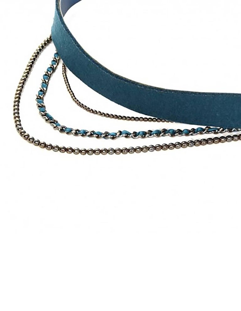 Chanel Teal Wool and Chain Belt sz 95cm/ 38" For Sale at 1stDibs