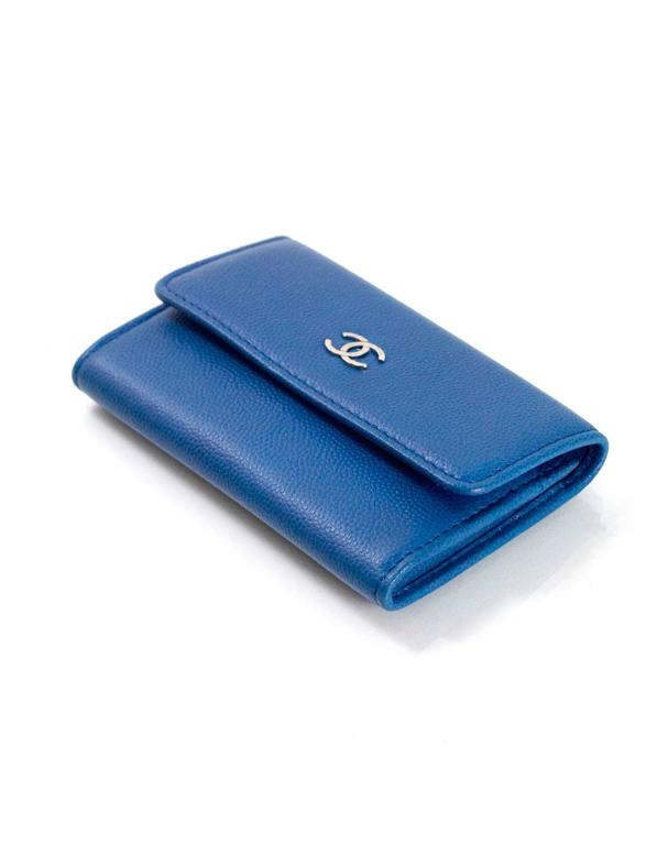Chanel Like New Blue Caviar Small O Card Case Wallet For Sale at 1stDibs