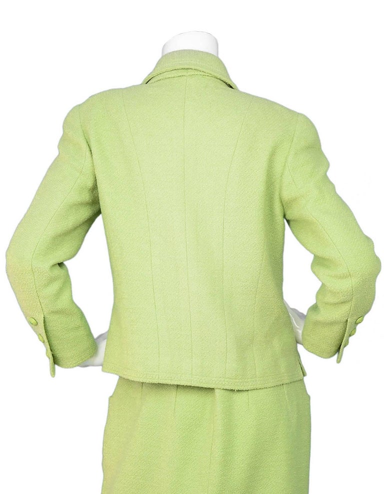 Chanel Chartreuse Boucle Button-Up Jacket w/ Neck Tie For Sale at 1stDibs