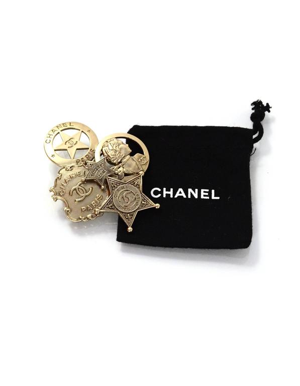 Chanel Goldtone Paris/Dallas CC Badge Brooch Pin For Sale at 1stDibs