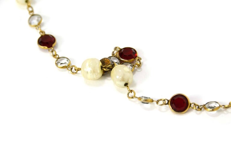 Chanel Vintage 1981 Red Strass Crystal and Faux Pearl 36" Sautoir ...