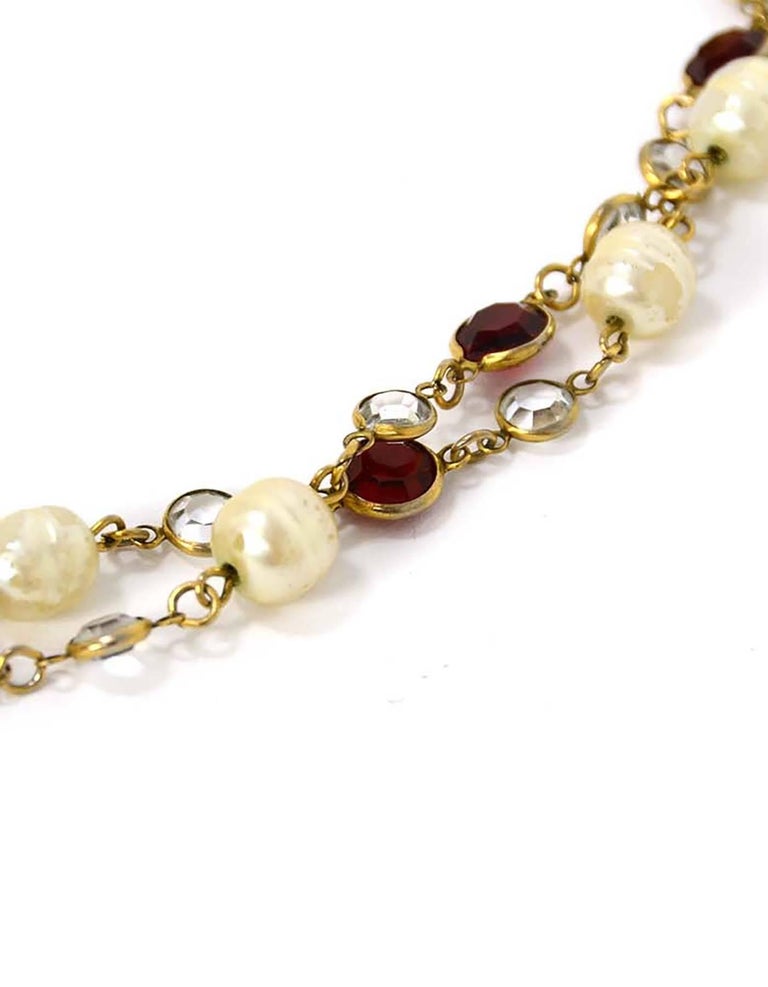 Chanel Vintage 1981 Red Strass Crystal and Faux Pearl 36" Sautoir ...