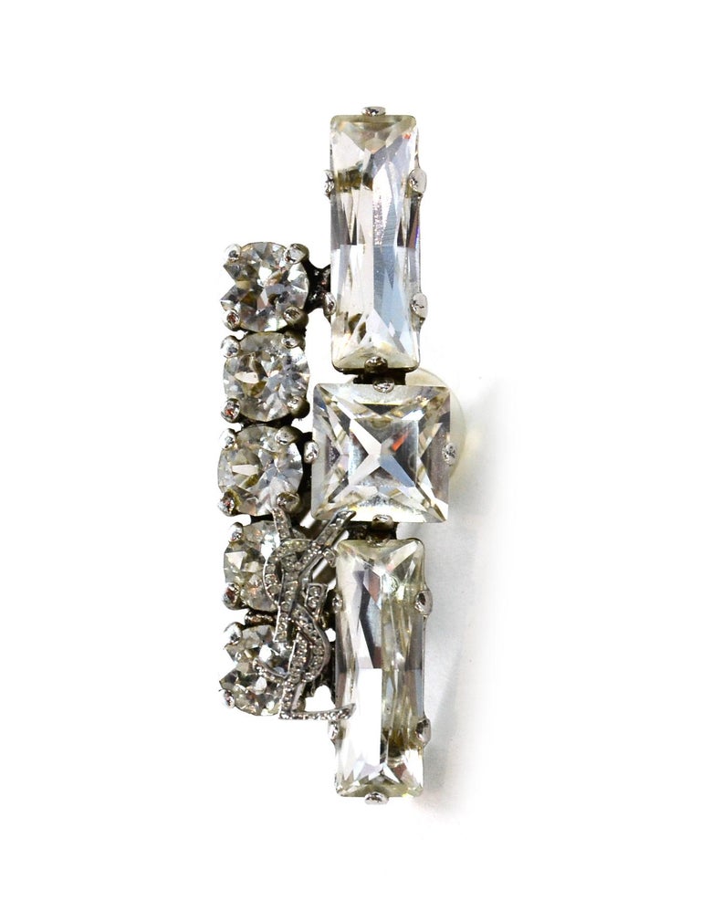 Saint Laurent Silvertone Crystal Smoking Set of Three Clip Earrings For ...