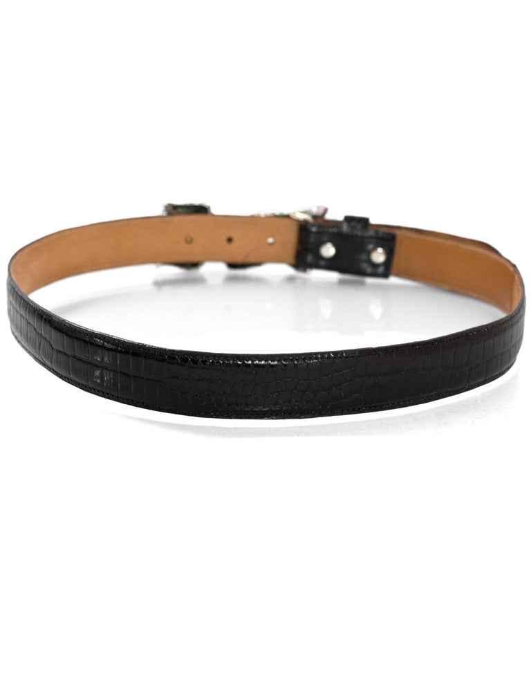 Kieselstein-Cord Sterling Silver Frog Buckle and Black Embossed Leather ...