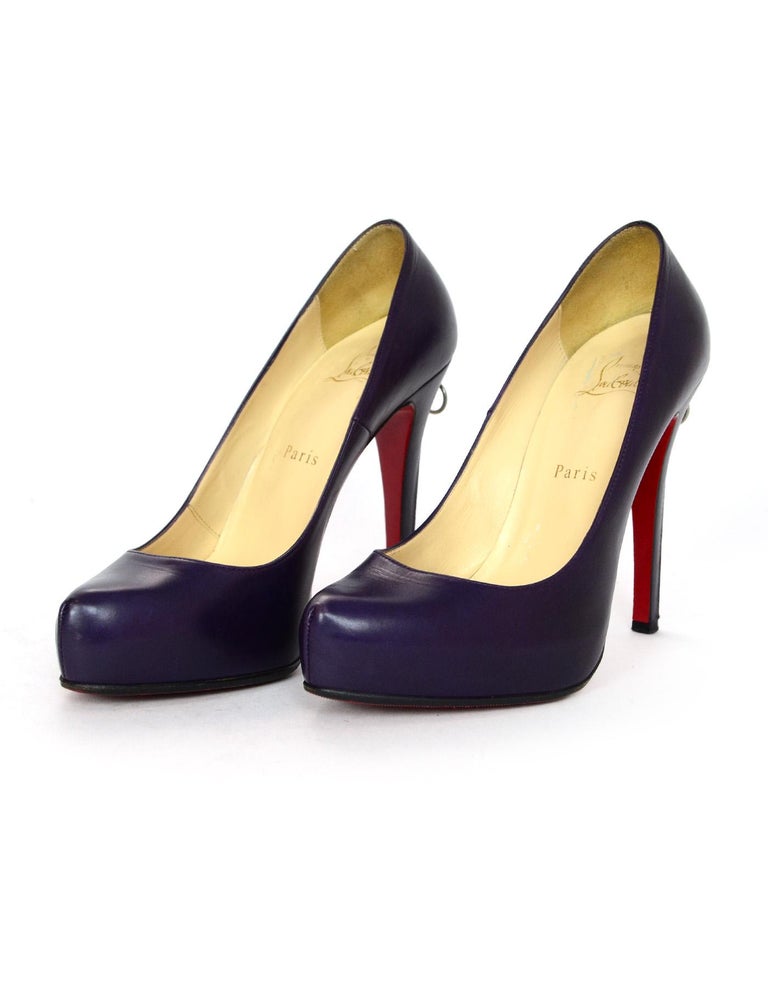 Christian Louboutin Dark Purple Leather Platform Heels W/ Back Zipper ...