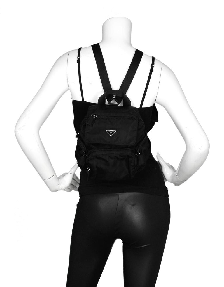 Prada Black Nylon Mini Backpack Bag W/ Zip Pockets For Sale at 1stDibs