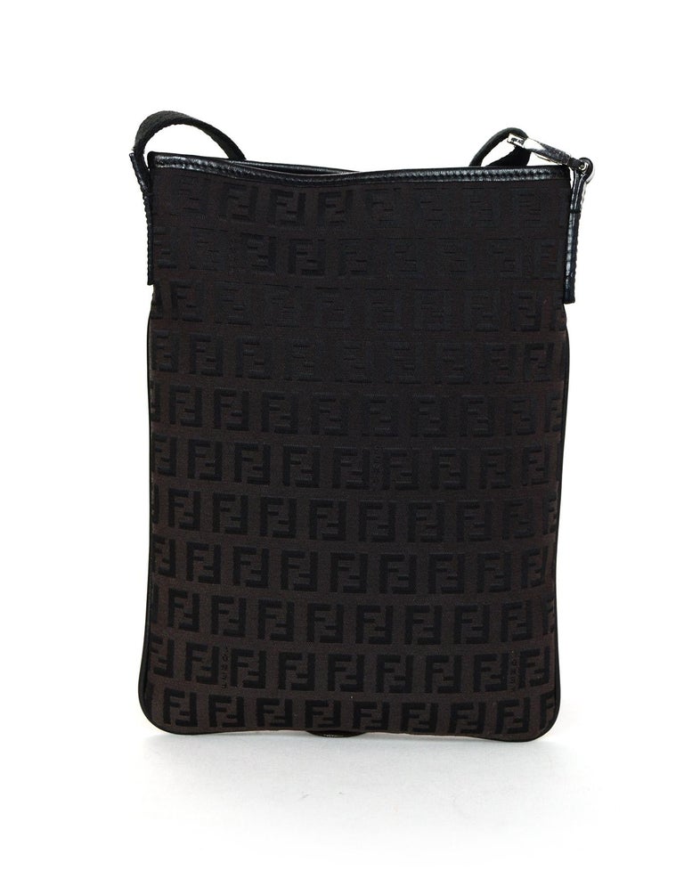 Fendi Dark Brown FF Canvas Monogram Zip Top Flat Crossbody Bag For Sale ...