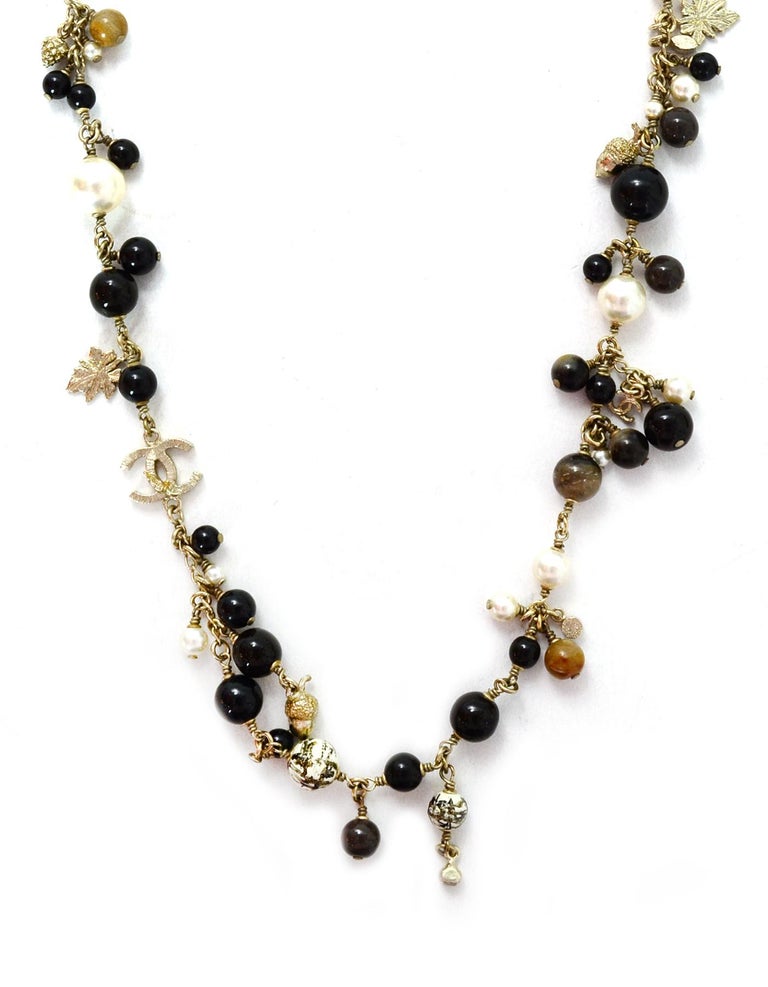 Chanel Multicolor Beaded/ Faux Pearl CC Necklace w/ Autumn Charms For ...
