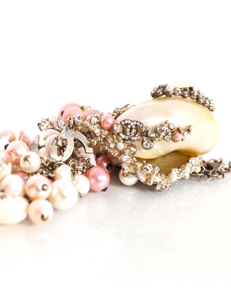 Chanel Pink and White MOP Shell Drop Necklace For Sale at 1stDibs ...
