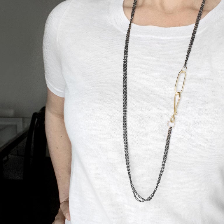 Lisa Ziff Double Black Rhodium Silver Gold Link Clasp Long Layer Chain ...