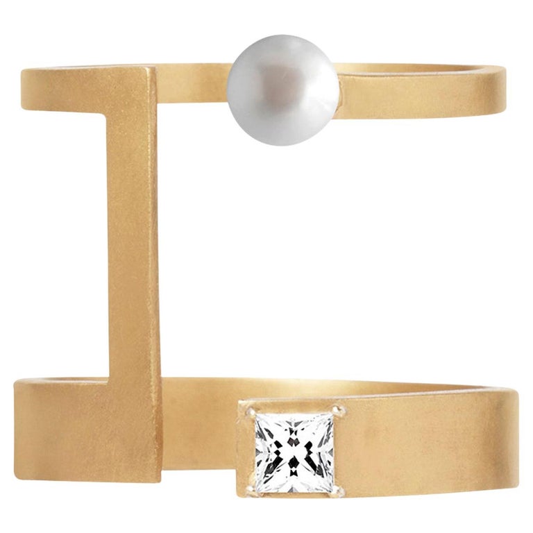 White Sapphires Freshwater Pearl 18-Karat Yellow Gold Open Line Fine ...