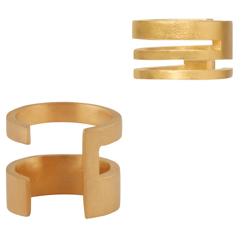 Gold-Plated Sterling Silver Triple Lines+ Open Line Ear cuff Earring ...