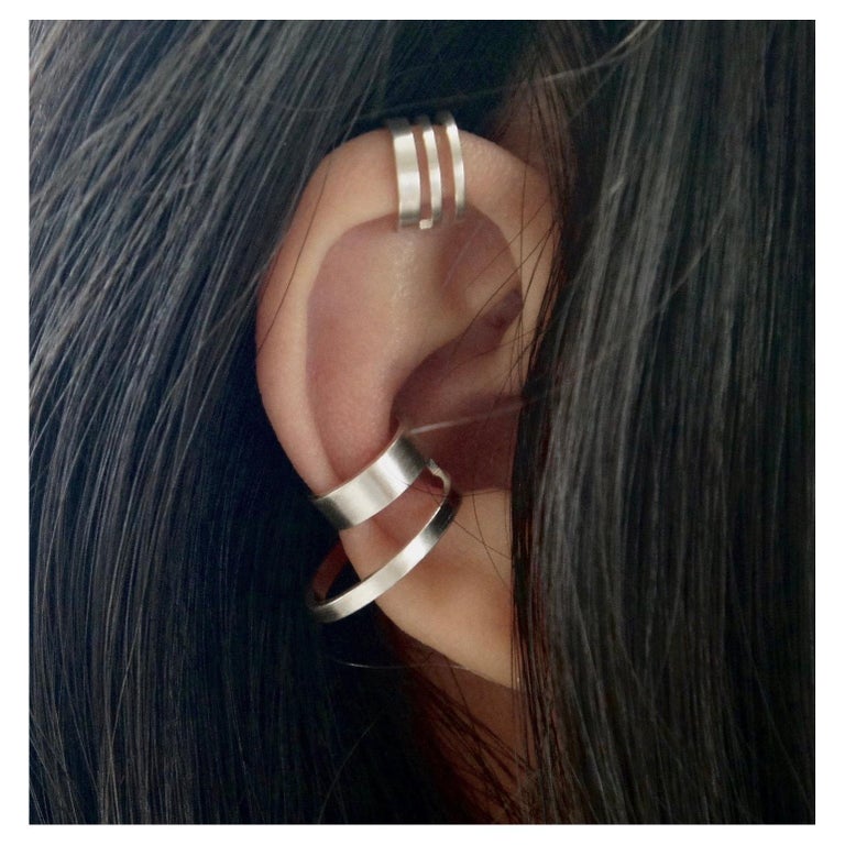 Sterling Silver Open Lines wide Ear cuff Earring For Sale at 1stDibs