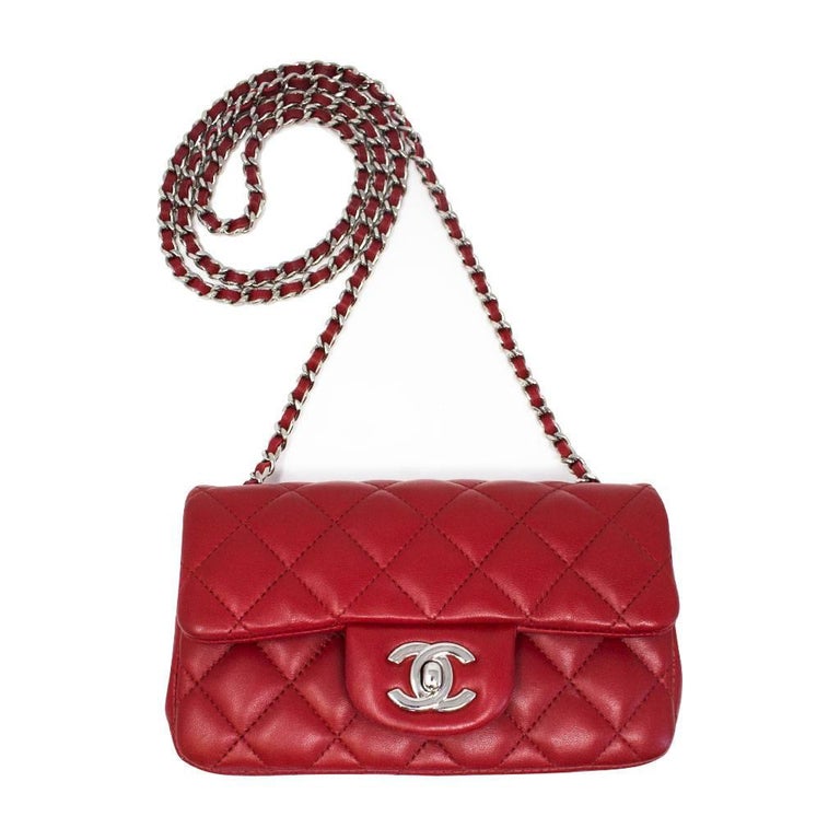 Chanel Red Lambskin Quilted Mini Flap Handbag in Box at 1stDibs