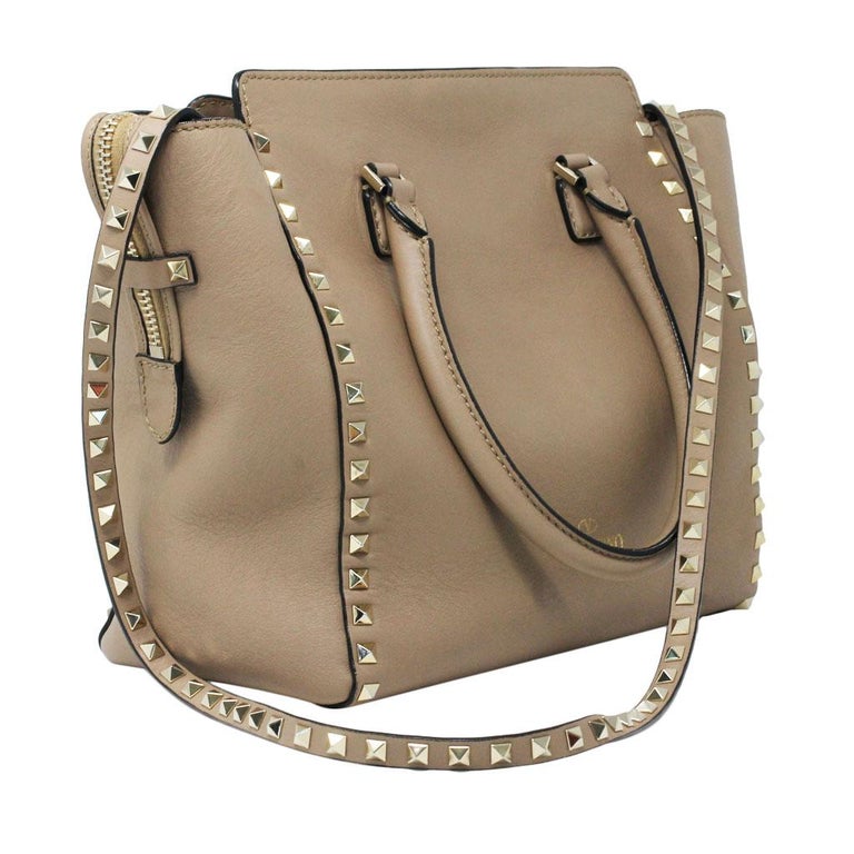 Valentino Rockstud Trapeze Medium Tan Leather Gold Studded Shoulder Bag ...