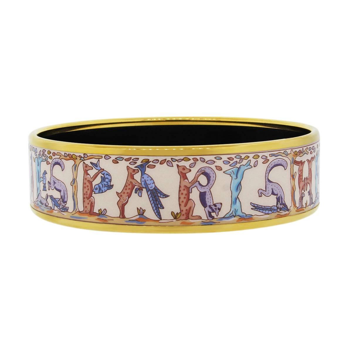 Hermes Enamel Printed Multi Color Animal Gold Tone Narrow Bangle ...