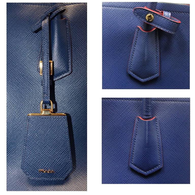 Prada Saffiano Cuir Double Bag Blue and Red Large Tote Bag at 1stDibs ...