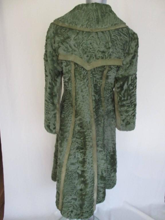 Olive green Swakara Persian lamb fur coat with matching suede details ...