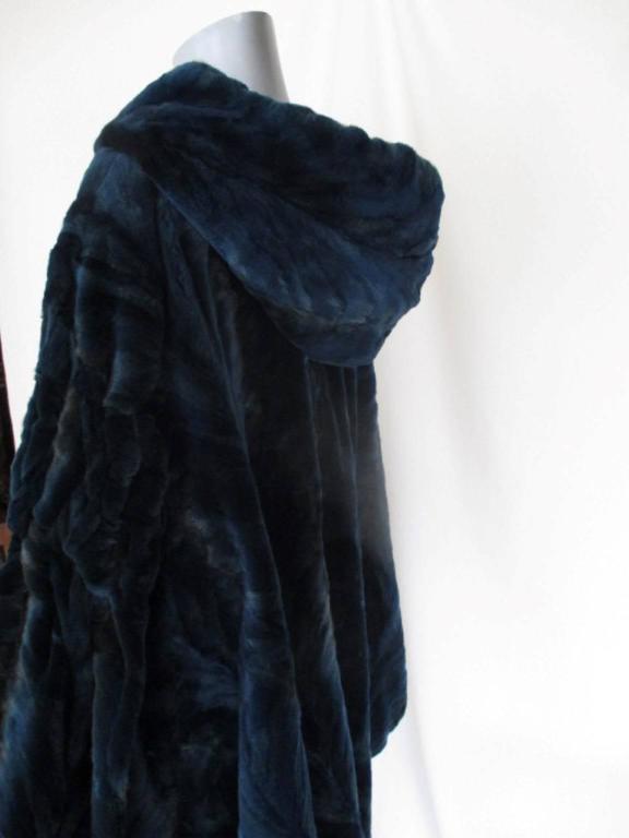 Hooded Blue Sheared Mink Fur Cape at 1stDibs