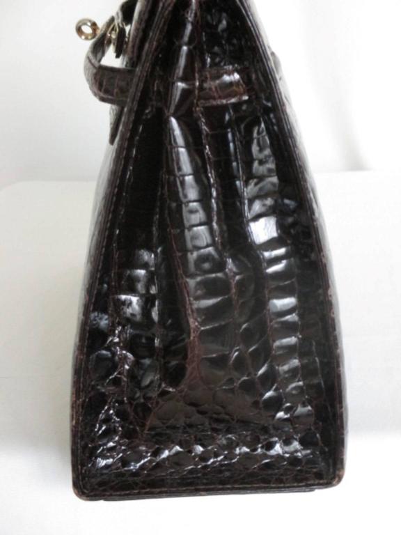Vintage Dark Brown Croco Leather Handle Bag For Sale at 1stDibs | kelly ...
